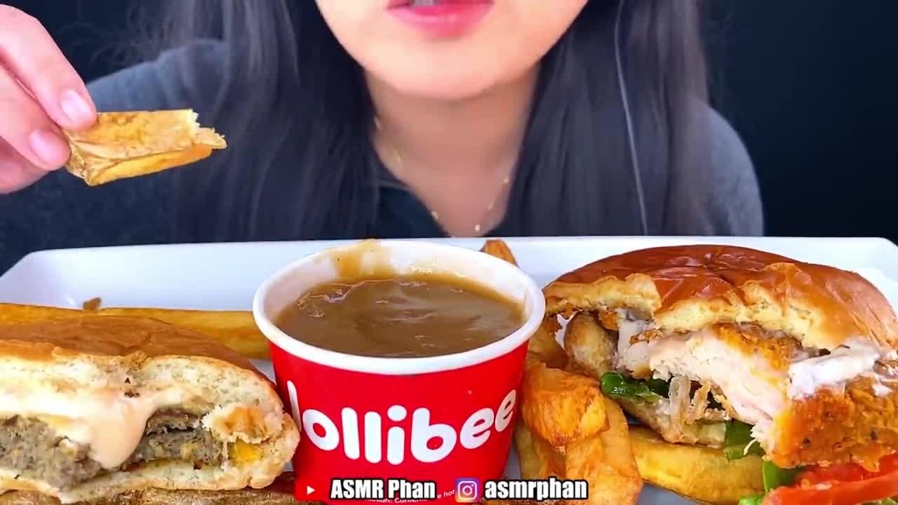 Mukbang/asmr/sandwich/fries - نماشا
